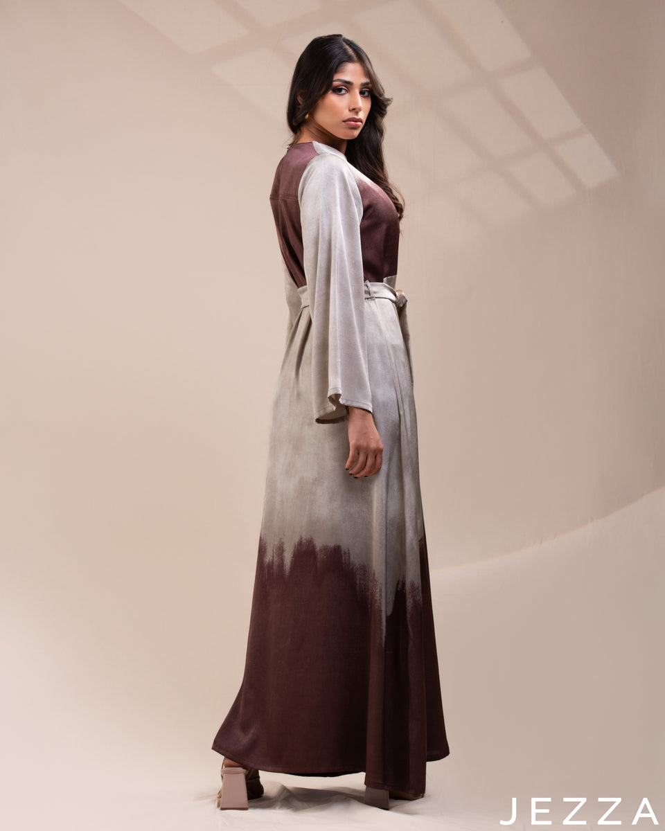 Elegant Ease: The Long-Sleeve Satin A-Line Dress 76301 – Jezza Fashion